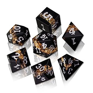 DND Dice Set Sharp Edge Galaxy Dice Handmade Resin Polyhedral Dice for Dungeon and Dragons RPG D20 Tabletop Roleplaying Party Games (Black & Green)