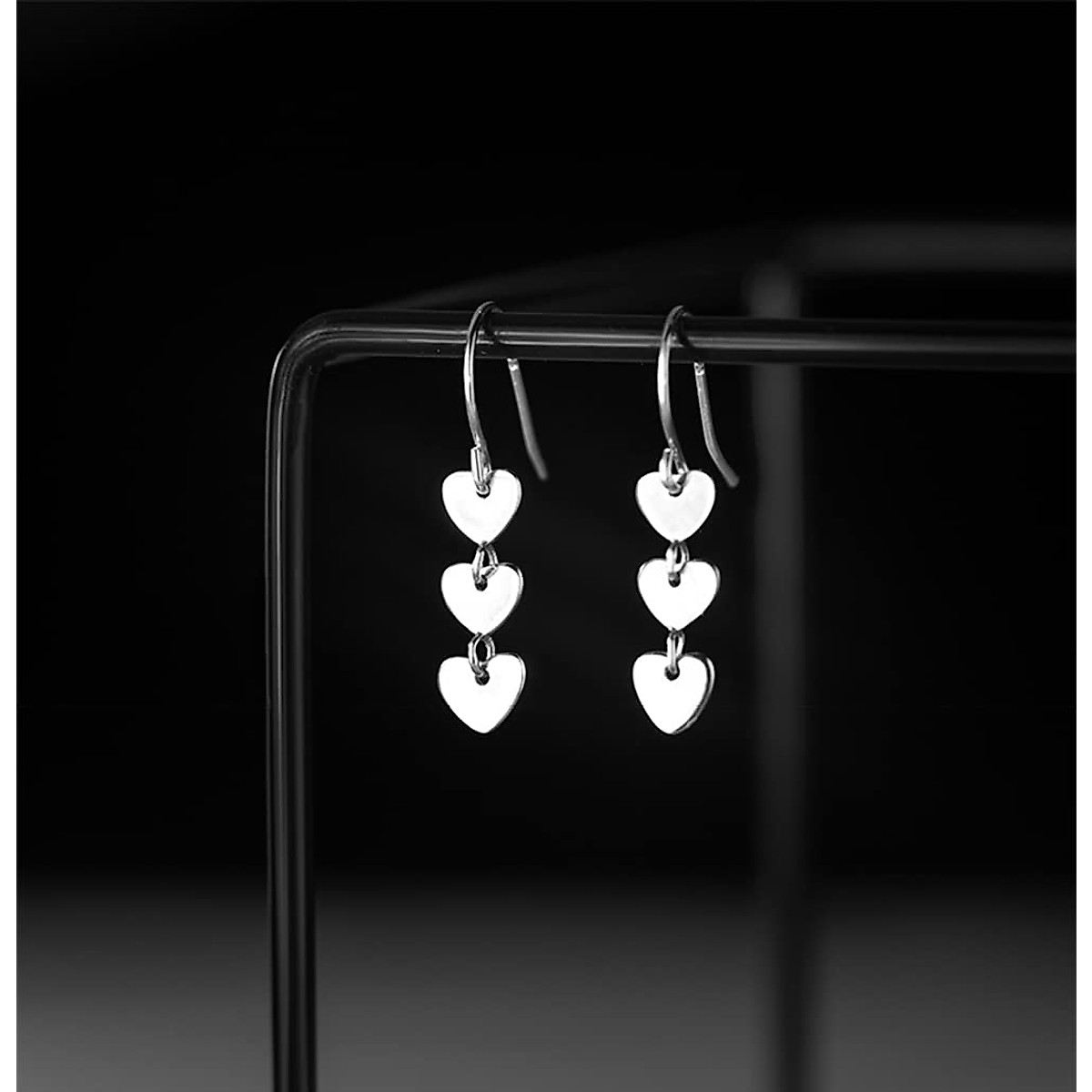 Reffeer Solid 925 Sterling Silver Love Heart Drop Earrings for Women Teen Girls Sweet Heart Dangle Earrings Hook Earrings (A-Silver)