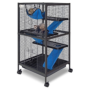 4 Tier Steel Deluxe Small Animal Pet Cage Kit for Guinea Pig Ferret Little Rabbit with Wheels Brakes Hammock 4 Platforms Removable Tray and Ladder with Flannel