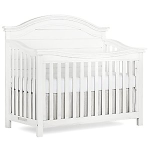 Evolur Belmar Curve 5-in-1 Convertible Crib in Weathered White, Greenguard Gold Certified, Features 3 Mattress Height Settings, Crafted from Hardwood, Wooden Nursery Furniture