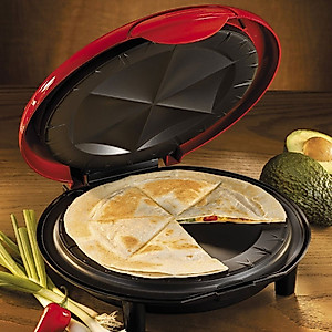 Nostalgia with Extra Stuffing Latch 6-Wedge Electric Quesadilla Maker, 8-inch, Red
