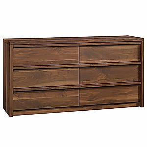 Sauder Harvey Park Dresser, L: 60.71" x W: 17.48" x H: 31.06", Grand Walnut Finish & Harvey Park Narrow Bookcase, Grand Walnut Finish