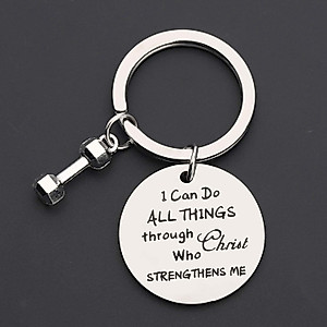 LQRI Workout Keychain Fitness Gift I Can Do All Things Through Christ Who Strengthens Me Bodybuilder Gift Trainer Gift