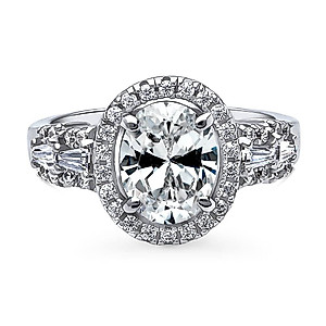 BERRICLE Sterling Silver Halo Wedding Engagement Rings Oval Cut Cubic Zirconia CZ Statement Art Deco Ring for Women, Rhodium Plated Size 6