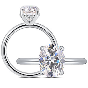 getlove Oval Cut Moissanite Engagement Ring 2 Carat Solitaire Moissanite Ring 18K White Gold Plated Solid Silver D-Color VVS1 Lab Created Diamond Ring Promise Ring for Her Wedding Ring Size 5