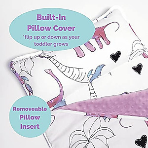 JumpOff Jo - Toddler Nap Mat for Preschool, Daycare, and Kindergarten - Sleeping Bag for Kids with Removable Pillow and Ultra Soft Blanket - Pink Dino