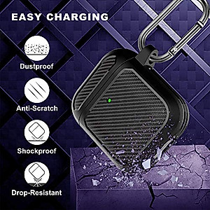 Compatible Airpod Case for Men Full-Body Rugged Protective Carbon Fiber airpod case Texture Skin Series for Apple AirPods 2 & 1 case Cover with Keychain for Apple Airpods-Black