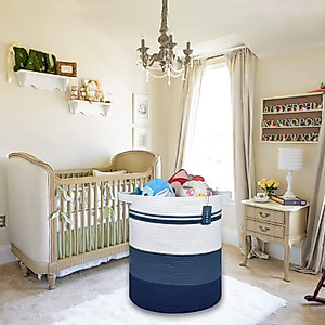 COMSE Extra Large Blanket Basket, High Storage Basket, Tall Rope Laundry Basket, 15.7”x 21.7”, XXXL Cotton Rope Basket, Woven Laundry Basket, Toy Basket, Clothes Baskets,Woven Basket,Gradient Blue