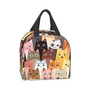 Flinbooke Cute Cat Lunch Box for Kids Teen Girls Boys Aesthetic Reusable Insulated Cooler Kawaii Lunch Bag Women for School Office Outdoor