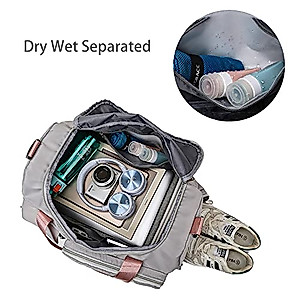 Small Gym Bag for Women, Overnight Weekender Travel Duffel Bag with Shoe Compartment and Wet Pocket, Foldable Waterproof Gym Tote Bag for Workout, Sport, Travel, Yoga