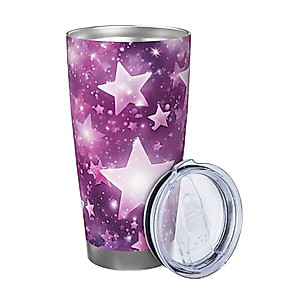 Tangopi Purple Glitter Stars 20 oz Tumbler with Lid and Straw Insulated Travel Coffee Mug Reusable Spill Proof Coffee Cups Stainless Steel Water Bottle for Hot and Cold Drinks