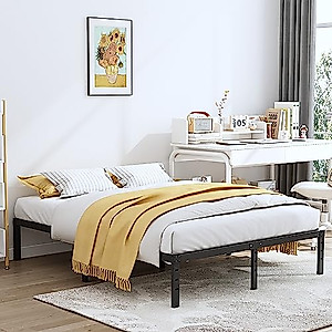 YUSENHEEI Full Size Bed Frame 16 Inches High Metal Platform Bedframe with Slat Strips Easy Assembly Heavy Duty Strong No Need Box Spring Noise Free Non-Slip Large Storage Space Underbed