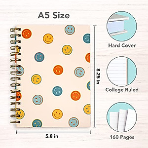 Cute Notebooks for School 4 Pack, A5 5.8 x 8.3 inch Happy Face Hardcover Notebooks for Work, Retro Aesthetic Notebooks College Ruled, Cute Spiral Journal for Women, Back to School Notebook for Kids