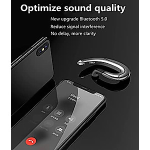 Wireless Bluetooth Headphone, Painless Wearing Headset with Mic for Cell Phone, Non Ear Plug Non Bone Conduction Ear Hook Earbuds, Lightweight, Waterproof Earpiece for Business/Office/Sports (Black)