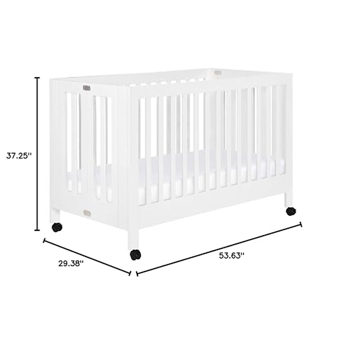 Babyletto Maki Full-Size 2-in-1 Portable Folding Crib with Toddler Bed Conversion Kit in White, Greenguard Gold Certified