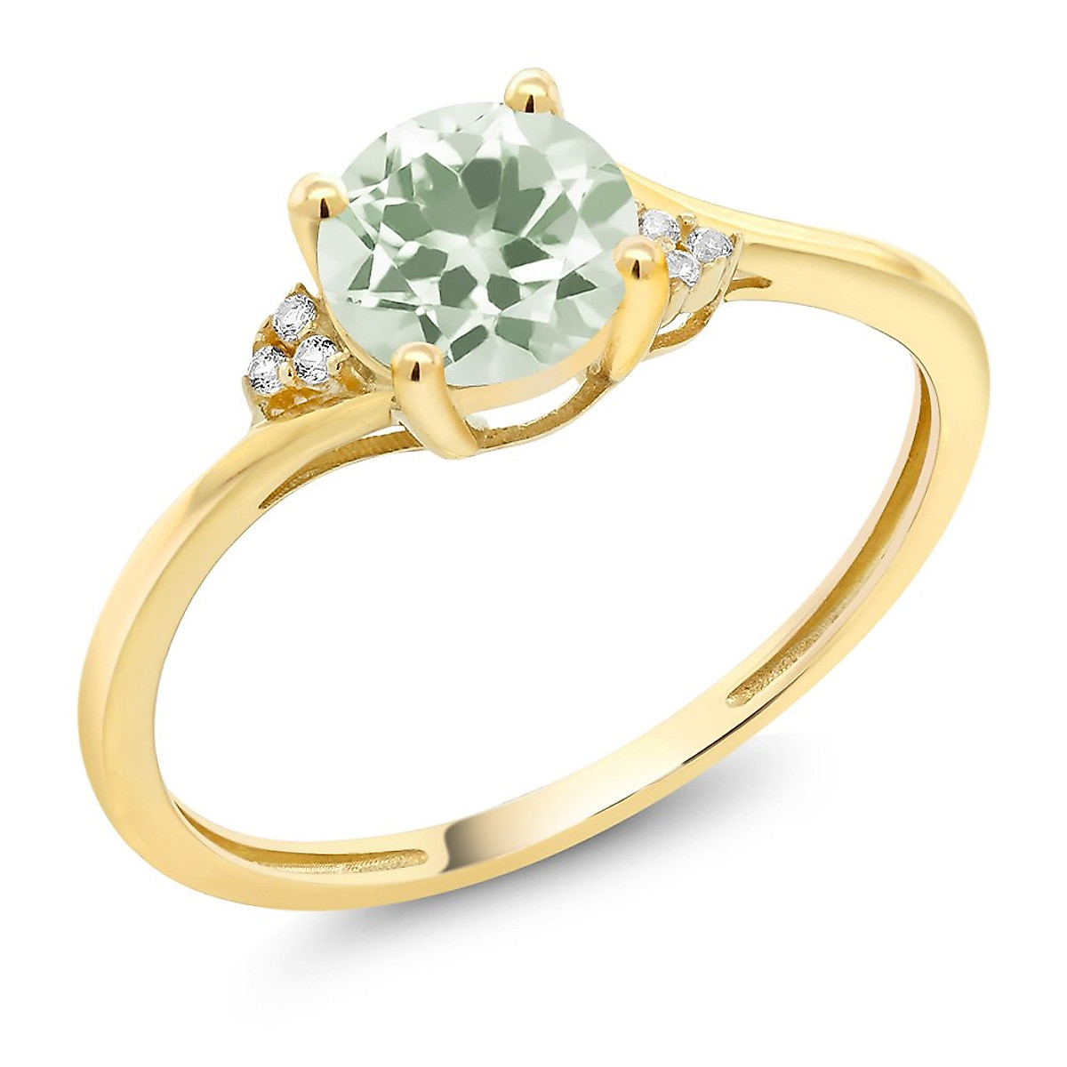 Gem Stone King 10K Yellow Gold Green Prasiolite and Diamond Accent Engagement Ring (1.00 Ctw Round) (Size 6)