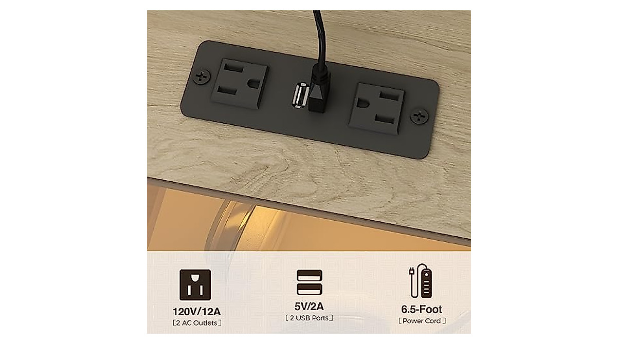Small Nightstand: Power Outlet, LED Lights & Storage