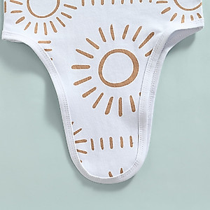 Tsseiatte Newborn Baby Boy Girl Knotted Gowns Long Sleeve Printed Sleeping Bag Coming Home Outfit Nightgown Pajamas Hat Set (C-Sun print white, 0-3 Months)