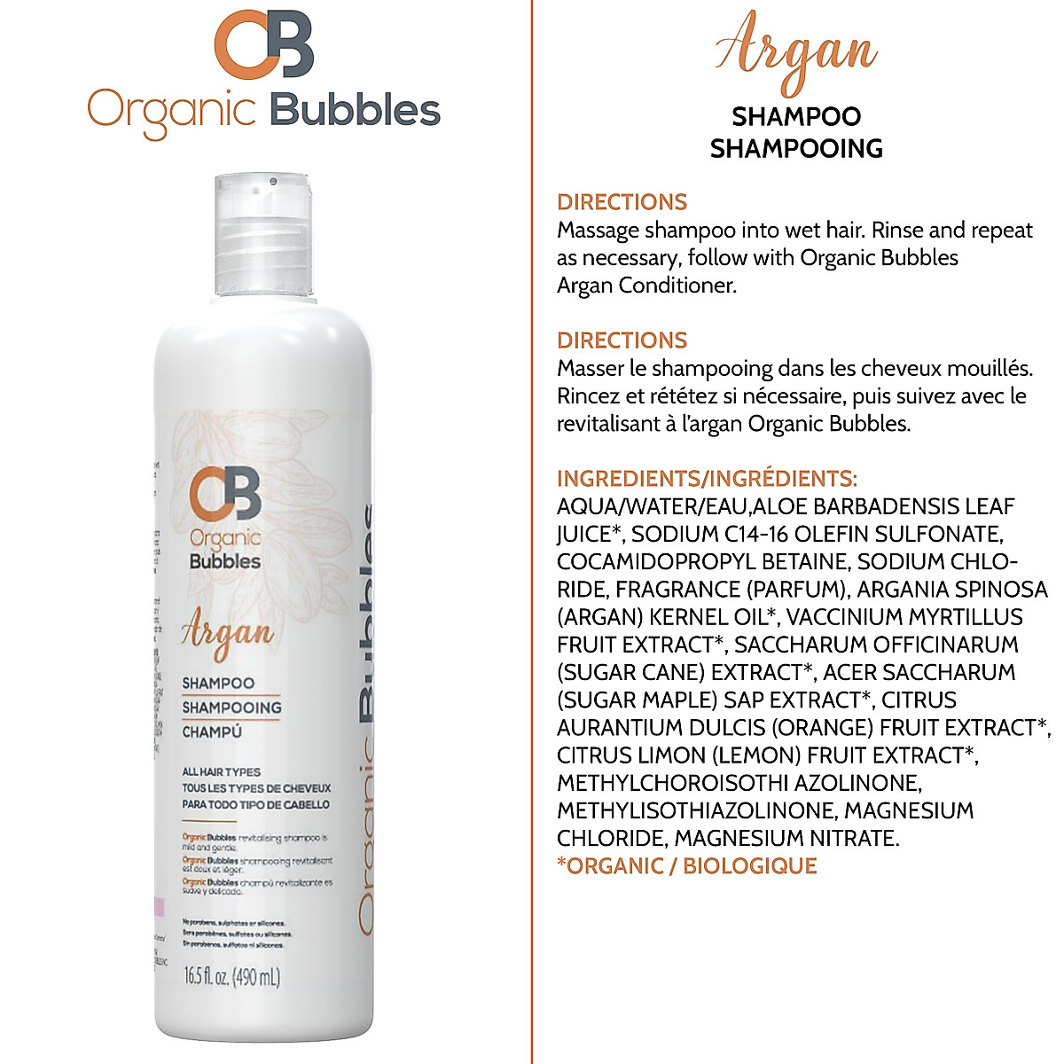 Organic Bubbles Argan – Vegan and Made in Canada (Shampoo)