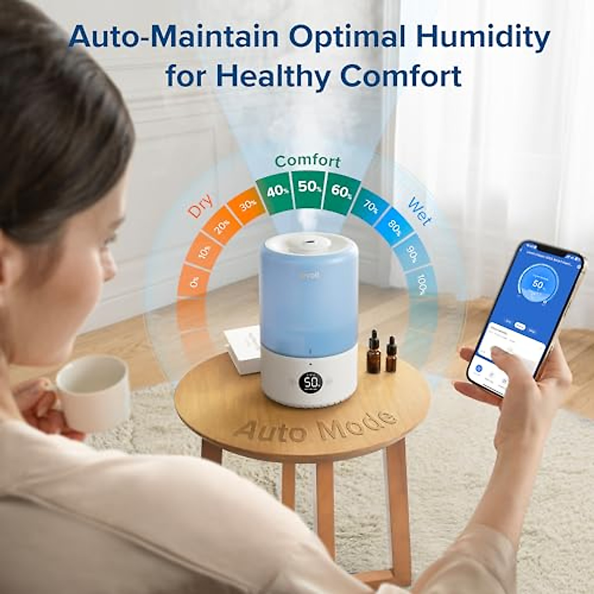 LEVOIT Dual 200S Smart Humidifiers for Bedroom, Top Fill, Customize Humidity for Home, Baby Nursery & Plants with Humidistat, Essential Oil Diffuser, Schedule, Timer, APP & Voice Control, 3L, Blue