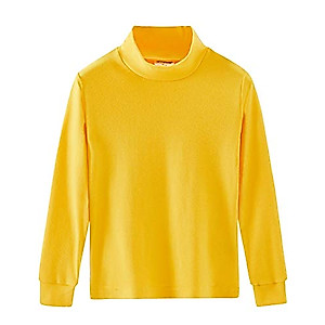 Spring&Gege Little & Big Boys Girls Long Sleeve Mock Turtleneck T-Shirt Cotton Base Layer Tops, Yellow, Size 9-10 Years