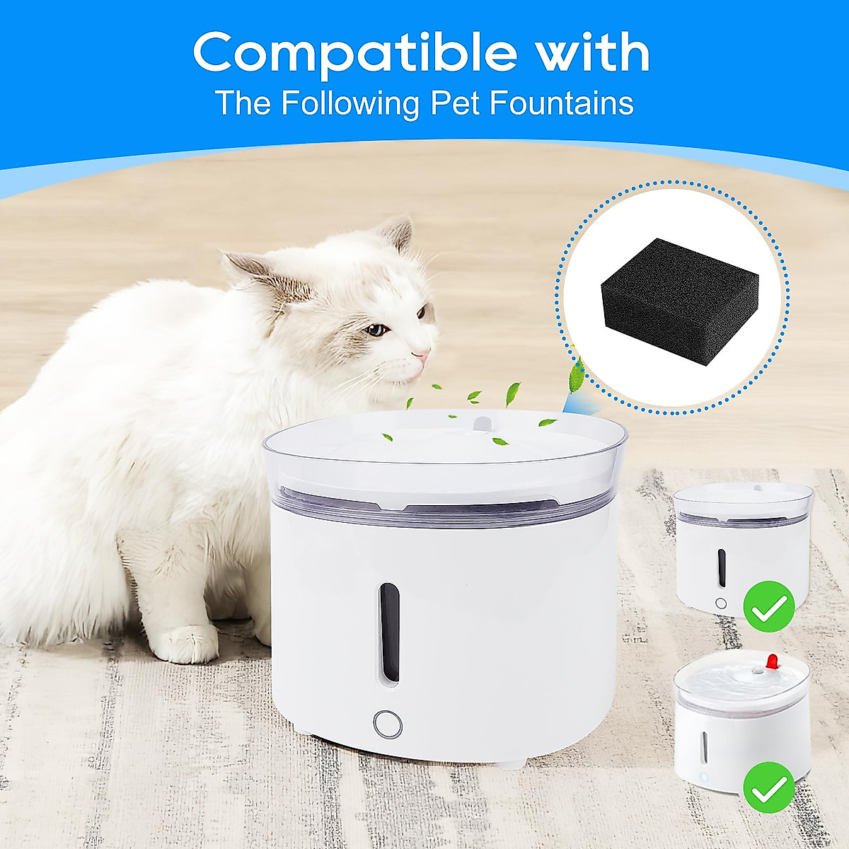 MyfatBOSS 8 Packs Pre-Filter Sponges, Water Pump Filter for WF20/CF20 68oz/2L Cat Water Fountain Wireless Pump Sponges