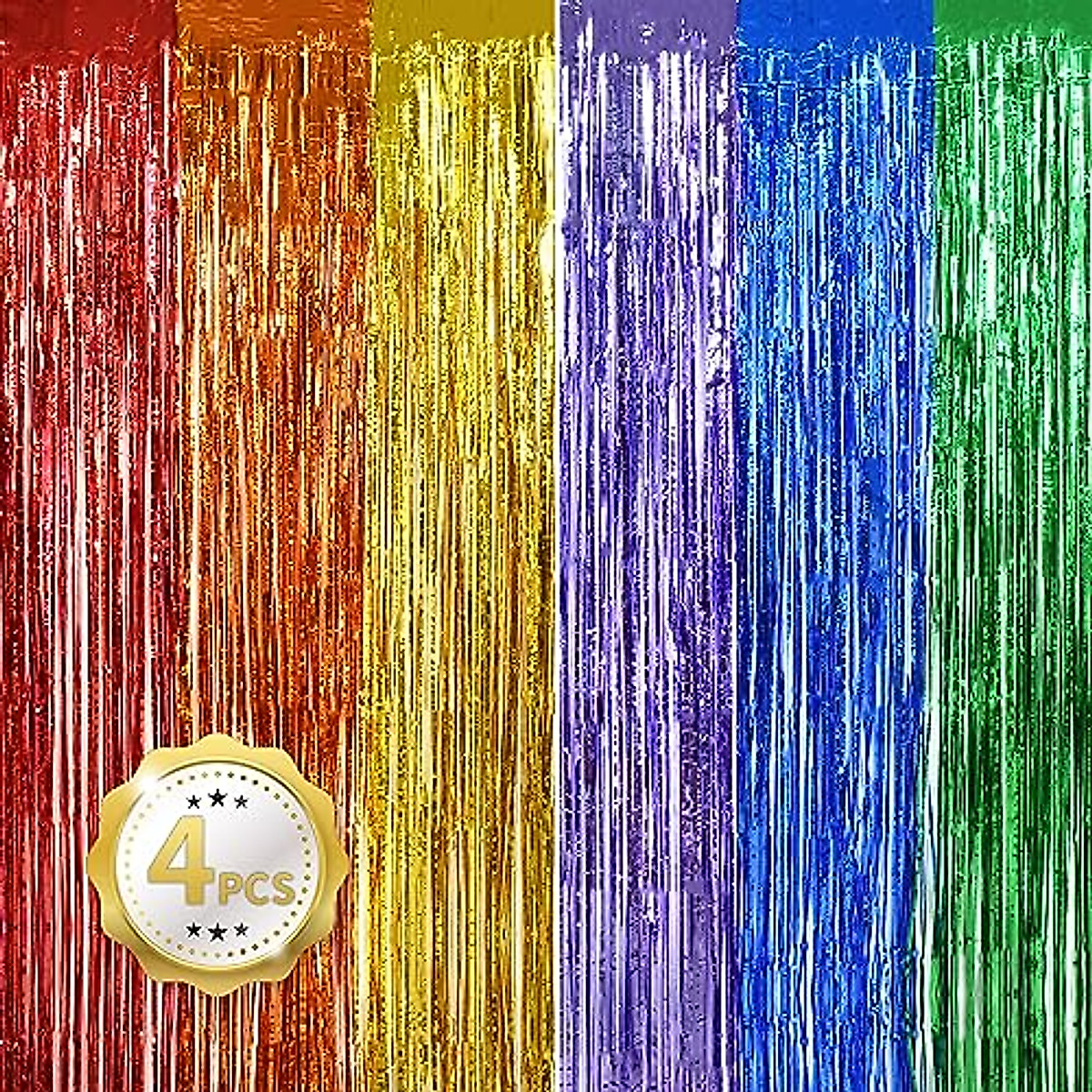 BEISHIDA 4 Pack Rainbow Streamers Fringe Foil Curtain Backdrop Curtain, Tinsel Curtain Wall Door Party Streamers for Birthday Party Decoration(3.28 ft x 6.56 ft)