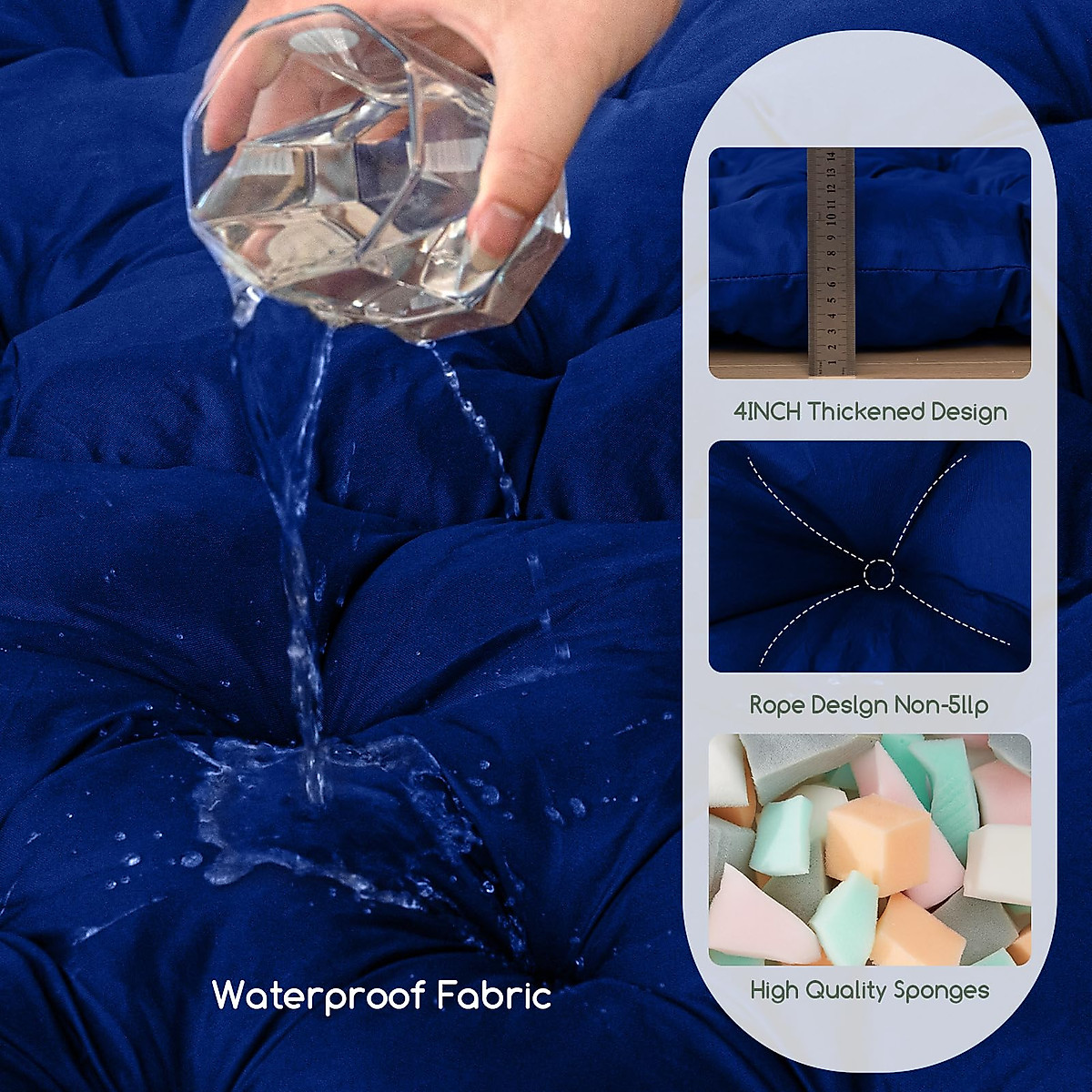 HIGOGOGO Outdoor Cushions for Patio Furniture, Outdoor Seat Cushions 19 x 19 with Fade Resistant Waterproof Removable Cover for Yard Garden Deck, Blue