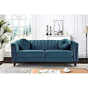 US Pride Furniture 75.2'' Wide Velvet Modern Luxury Beautifully Style Living Room Sofa with Removable Cushions and Turned Wood Legs