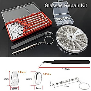 Eyeglass Repair Kit, PTSLKHN Sunglasses Repair Tool Kit with Eyeglass Screws, Precision Screwdriver Set, Tweezer and Nose Pads for Glasses and Watch Repair, Nose Pad Replacement