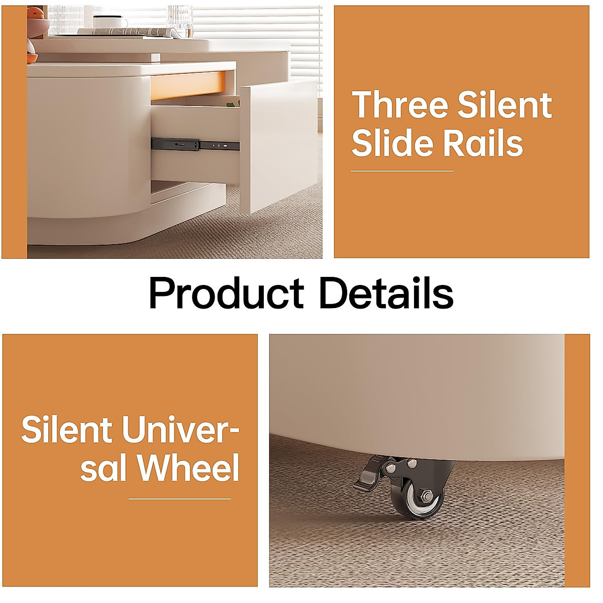 GraceNook Extended Oval Coffee Table with 2 Pu Leather Stools Set, Length Extend from 35"- 54", Nesting Coffee Table 3 Sets with Faux Marble Surface, Center Table with 2 Drawers for Living Room