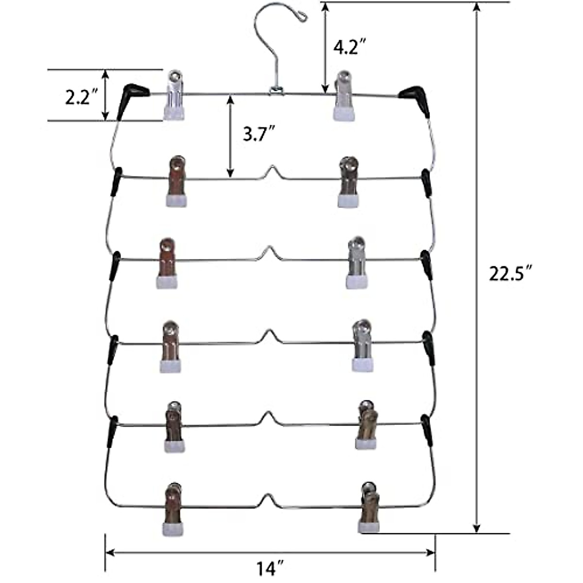 Pant Hangers Space Saving, Homa Jia 4 Pack 6-Tier Skirt Hangers with Clip Multiple Hangers in one Clothes Hangers with Clips Skirts Hangers for Closet Bottom Hangers Metal Pants Hangers with Clips