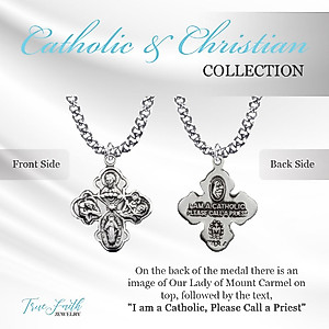 TrueFaithJewelry Sterling Silver 4 Way Medal Cross Pendant Necklace Religious Jewelry, 7/8 Inch