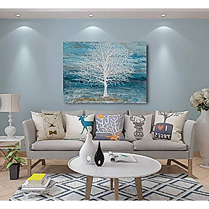 Yihui Arts Abstract Landscape Canvas Art Hand Painted 3D Tree Paintings with Gold Foil for Wall Decor Modern Artwork Pictures Living Room Bedroom Decoration