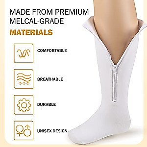 Plus Size Zipper Compression Socks Women Men 15-20mmhg Closed Toe Compression Stocking Knee High Compression Socks with Zipper Calf Zip up Support Hose for Walking Running, White