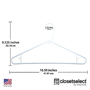 60 Pack White Plastic Hangers Made in USA with Bar Hooks, for All Clothing Types, Closet Organizer, 60 Pk Lightweight Standard Tubular Hanger Notch Less for Organizing