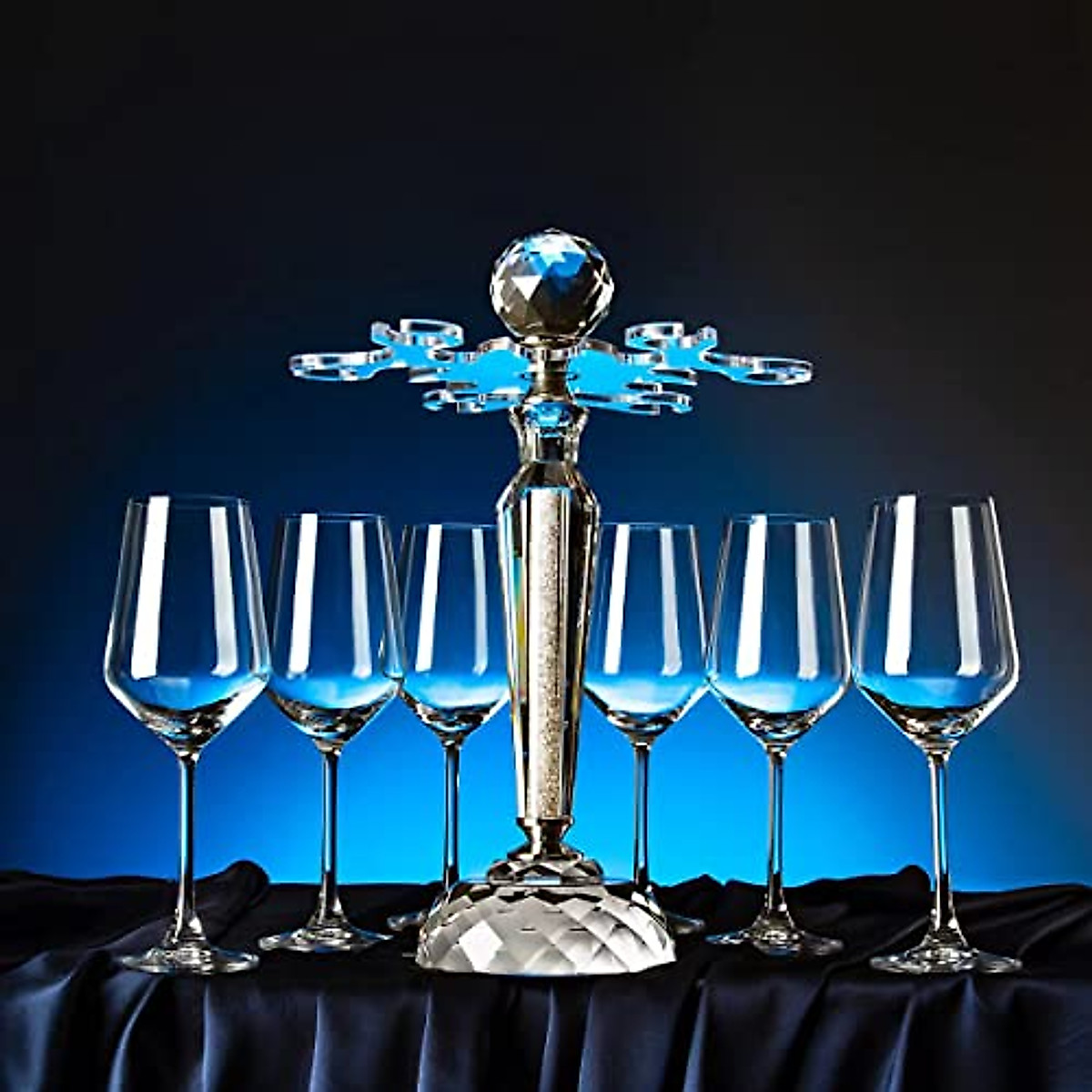 Elegant Desktop Crystal Glass Stemware Rack/Rotate 8 Wine Glass Storage Holder Stand Air Drying Rack (Silver)