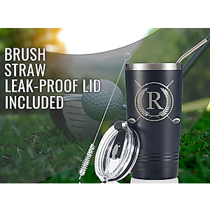 Onebttl Golf Gifts for Men With Initial - 20oz Travel Mug With Golf Design, Perfect for Golfers & Lovers, Birthday, Christmas - R