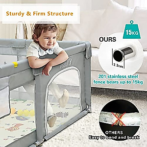 ORIEVIR Baby Playpen,71" X 59"Baby Playpen for Toddler,Baby Playard 300D Cloth,Playpen for Babies with mat,Sturdy Safety Play Yard,Baby Activity Center,Babys Fence Play Area with 30 PCS Ocean Balls