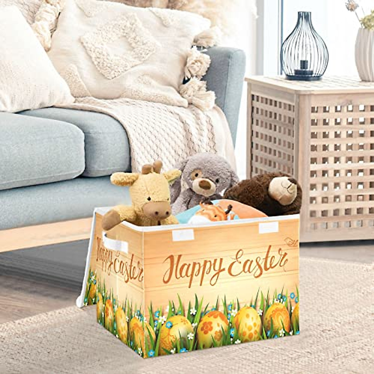 senya Easter Storage Baskets Collapsible Storage Bins with Lids,Happy Easter Eggs Flowers Storage Boxes Clothes Baskets for Organizing(B06D22020)