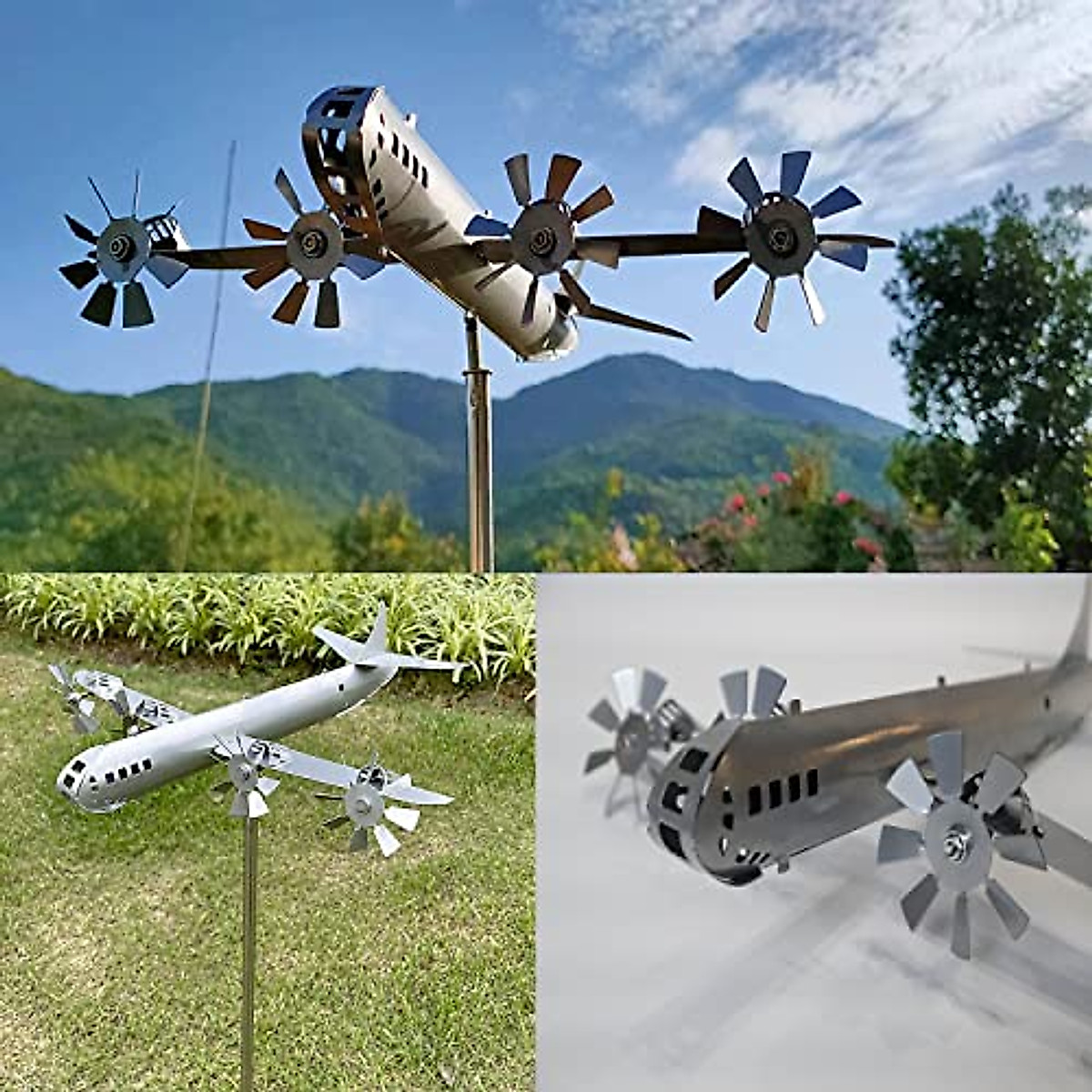 MAGIKEY B-29 Super Fortress Wind Spinner 3D Unique and Magical Metal Windmill Outdoor Wind Sculpture Kinetic Sculpture for Yard/Garden/Decor Decoration