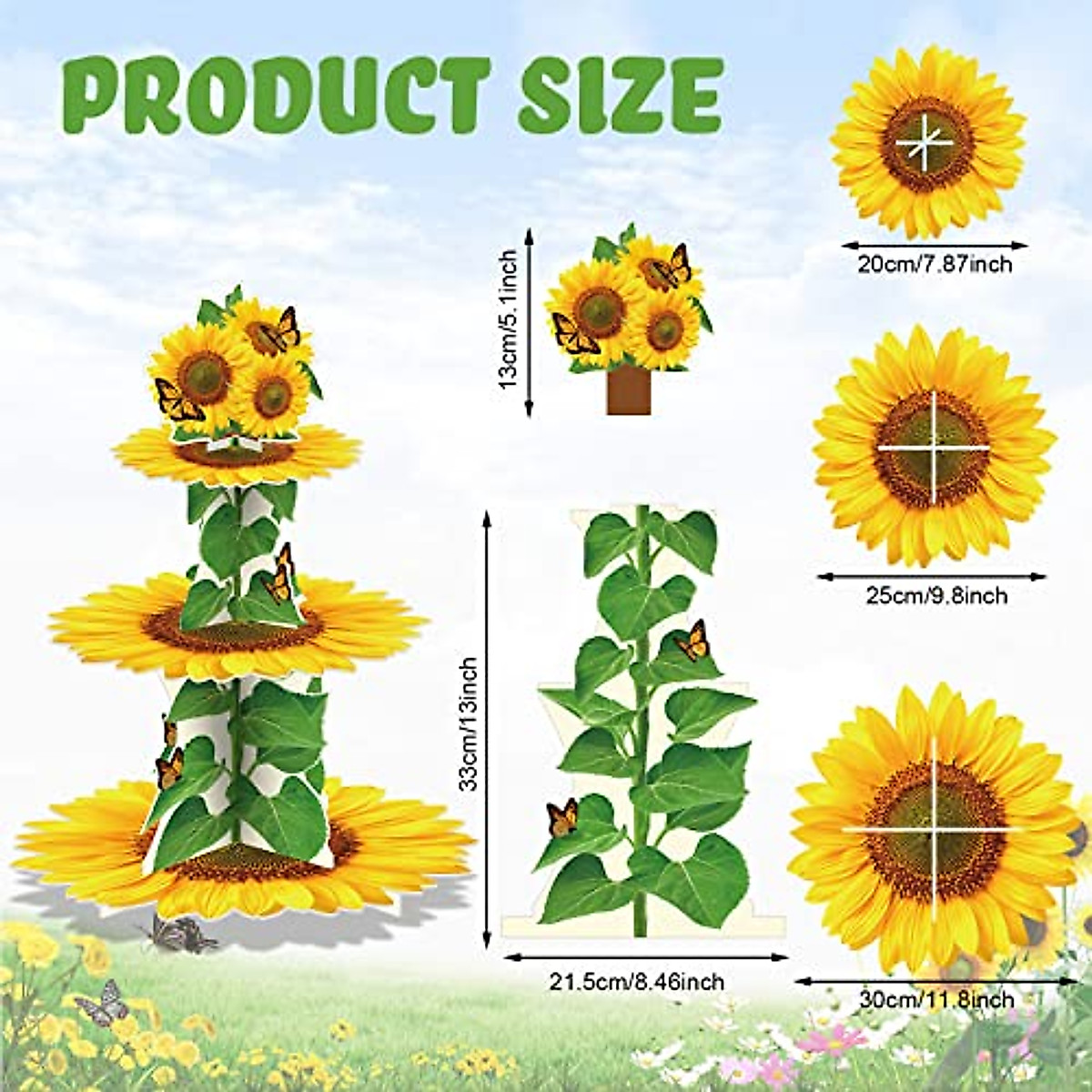 Sunflower Cupcake Stand Sunflower Party Decorations Supplies 3 Tier Summer Yellow Sunflowers Cake Decorations Cupcake Holder Stand for Women Girls Birthday Graduation Baby Shower Party Favor Decor