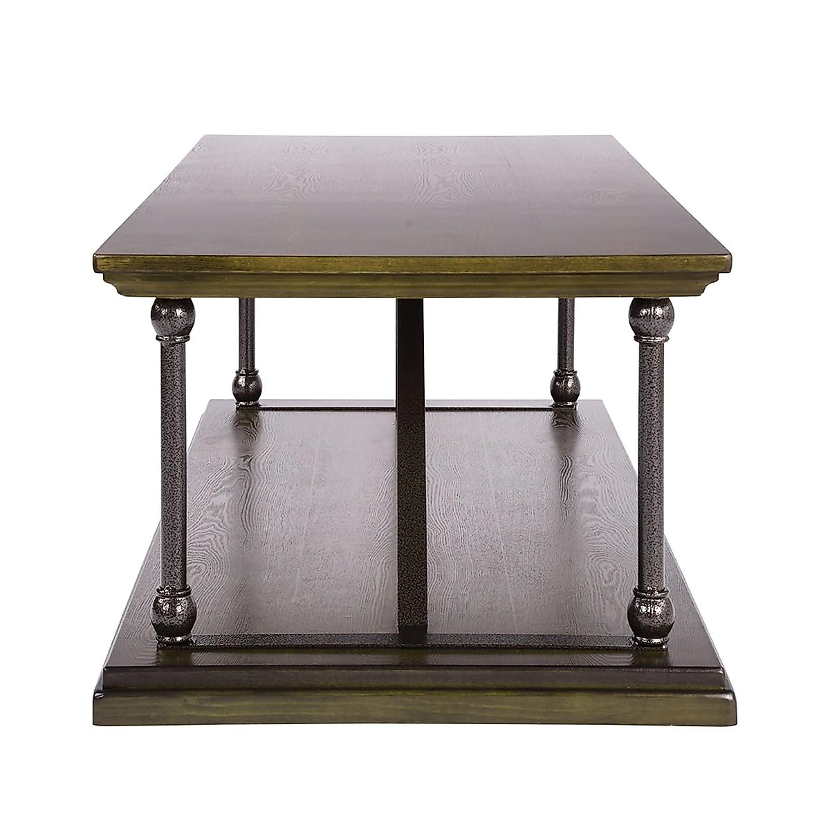 Coffee Table Modern, 47.2" W x 23.6" D x 16.9" H Country Style Coffee Table with Bottom Shelf - Brown & Black