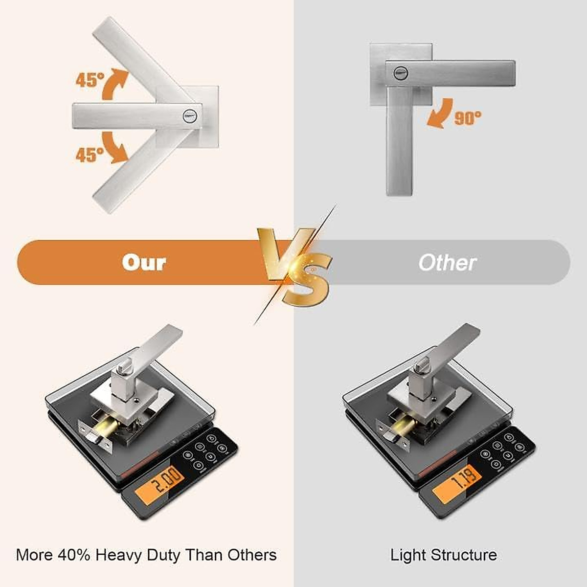 Probrico 4 Pack Square Door Levers Door Locks, Keyless Privacy Handles Locksets Interior Bed and Bath Hardware in Satin Nickel,Heavy Duty Hardware