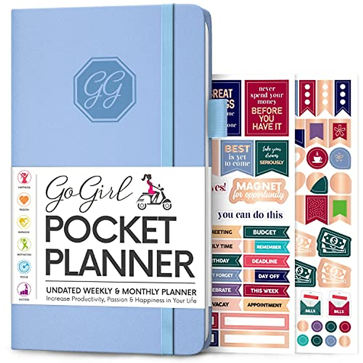 GoGirl Planner and Organizer for Women – Pocket Weekly Planner, Goals Journal & Agenda for Time Management & Productivity. Undated (Light Blue)