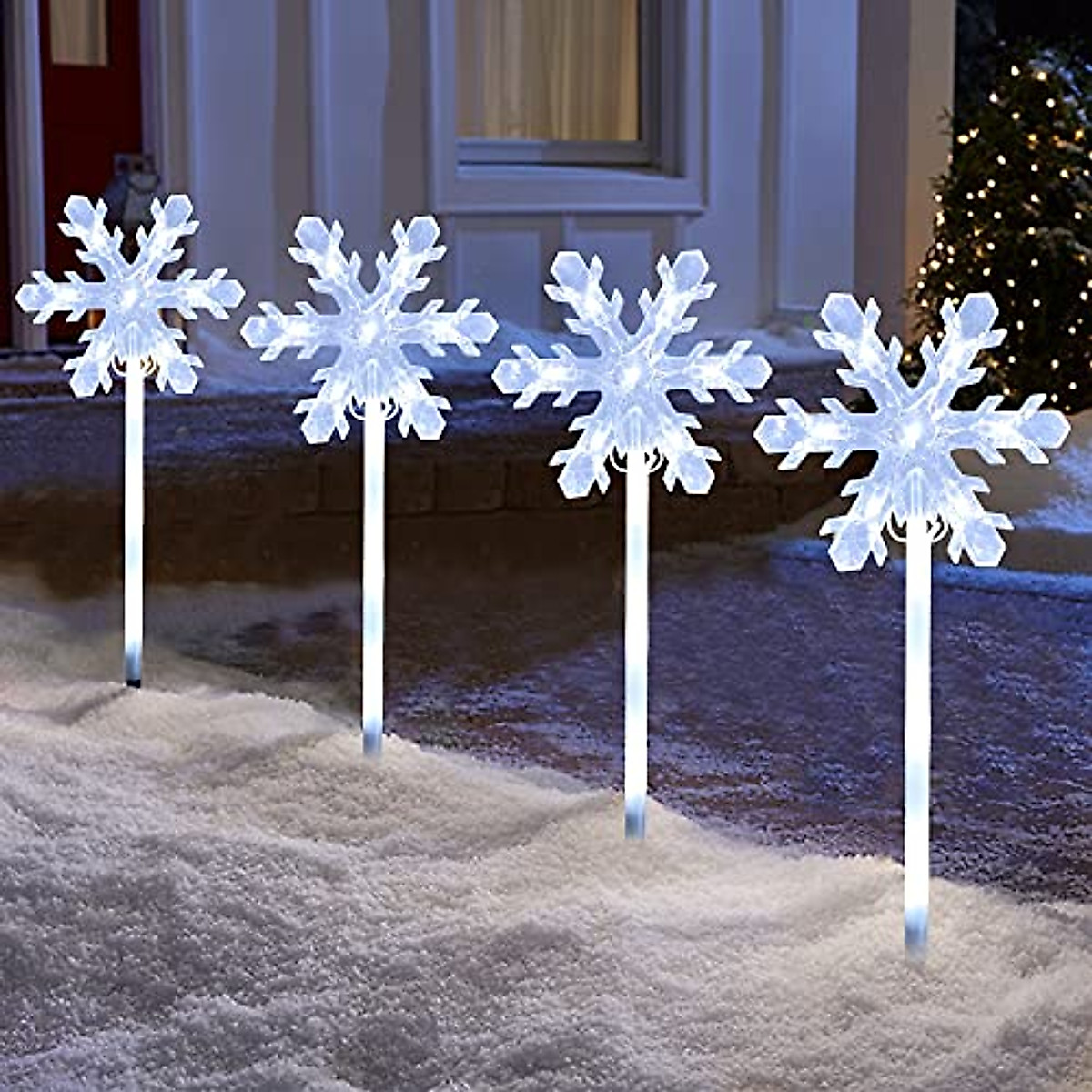 WATERGLIDE Set of 5 Snowflake Christmas Pathway Lights Outdoor, 9" x 23" Large Snowflake Lights Pathway Marker, Plug in Holiday Garden Decorative Lights with Stakes for Walkway Patio Yard Xmas Decor