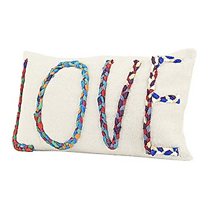 Creative Co-Op Love Chindi Appliqued Rectangle Cotton Tassel Corners Lumbar Pillow, Multicolor
