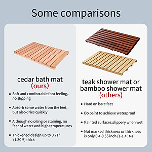 bingaai Cedar Wood Shower Mat, Cedar Wooden Bath Mats, Wood Bath Mat 23.6 × 15.7 in, Shower Stall Mat Non-Slip for Bathroom Bathtub Spa Sauna Garden Home, Wooden Floor Mat Large for Indoor and Outdoor