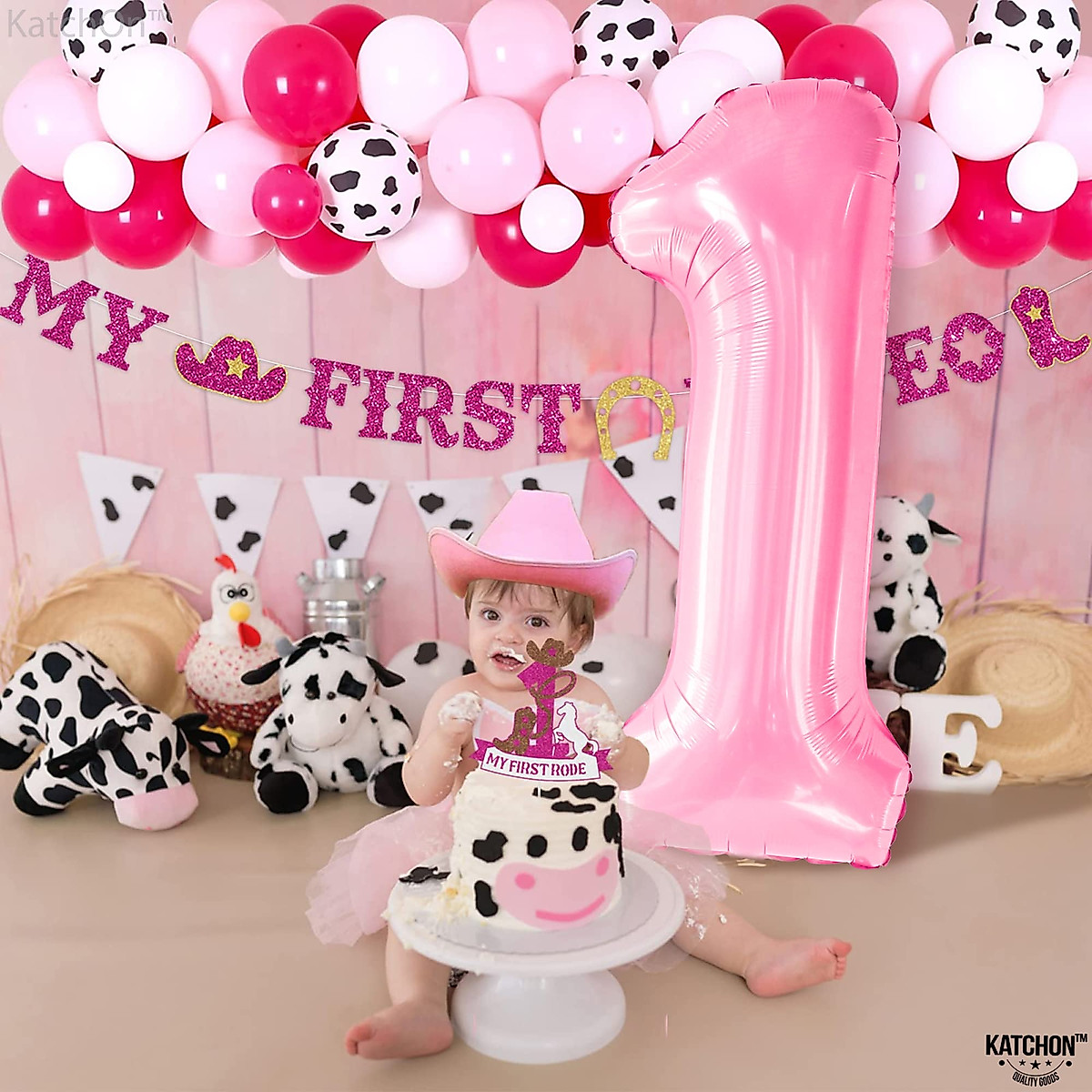 KatchOn, Pink One Balloon for first Birthday - Giant, 40 Inch | Pink Number 1 Balloons for 1st Birthday | Light Pink 1 Balloon Numbers, 1st Birthday Decorations Girl | One In A Melon Party Decorations