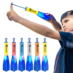 D-FantiX Slingshot Finger Rockets Toys for Kids, 6 Pack LED Foam Rocket Launcher Toys, Flying Light Up to 100 Feet, Bulk Outdoor Activities Party Favor Toy Easter Basket Stuffers for Boys Girls Age 3+